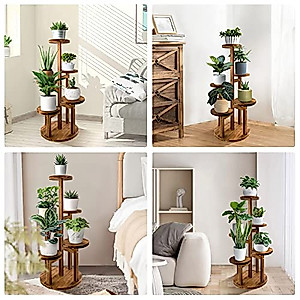TDZWIN Plant Stand, 5 Tier Plant Stand Indoor Plant Stand Corner Plant Stands For Indoor Plants Multiple, Indoor Wood Tiered Plant Stands Tall Plant Stand For Living Room Balcony Garden Patio(Walnut)