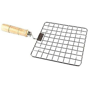 Tuelip Stainless Steel Wire Roaster & Tong, Papad Jali, Wooden Handle Roasting pan