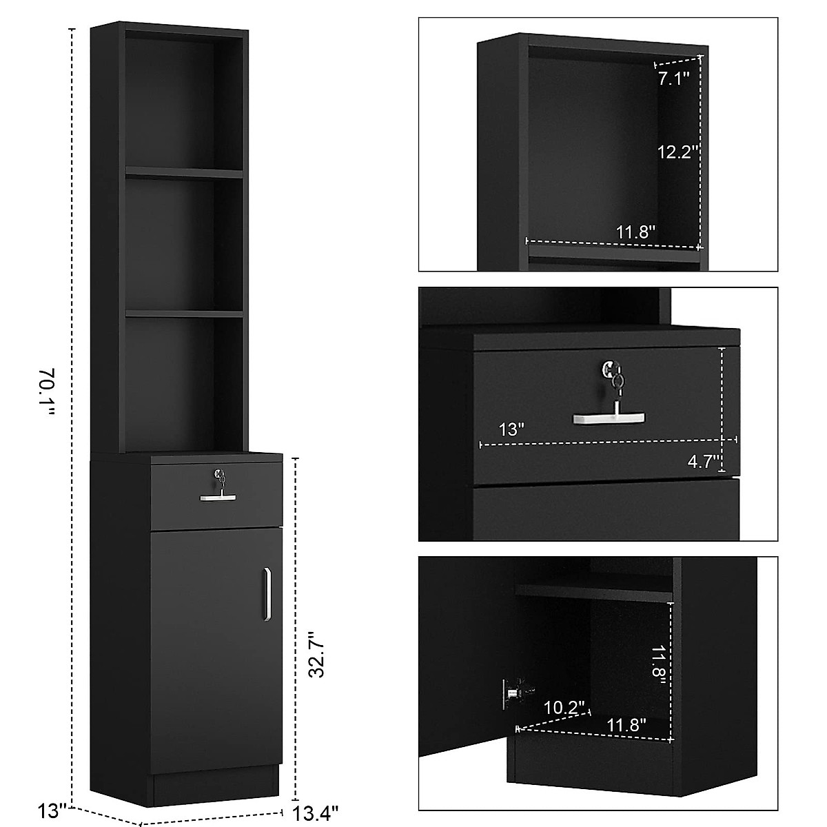 Paddie Wall Mount Salon Stations for Hair Stylist, Hair Salon Storage Cabinet Beauty Barber Station w/Lockable Drawers/Storage Cabinet (Black2)
