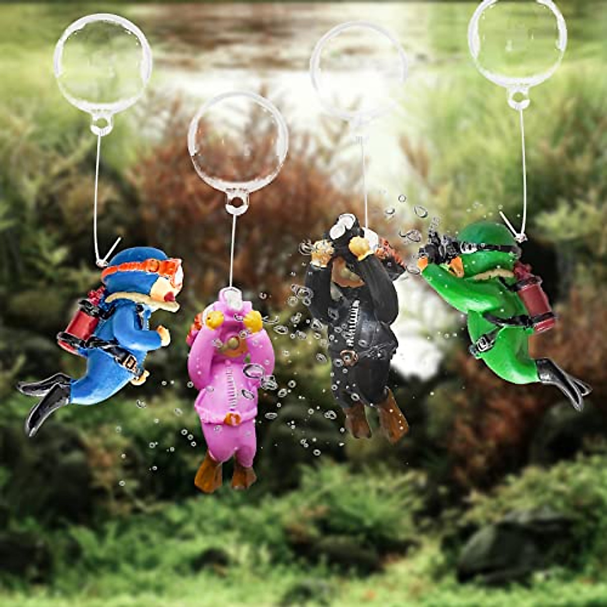 Philbinden 4 Pcs Floating Fish Tank Decorations Aquarium Décor Cute Little Diver Floating Around Freely Aquarium Accessories(Purple, Black, Green, Blue)