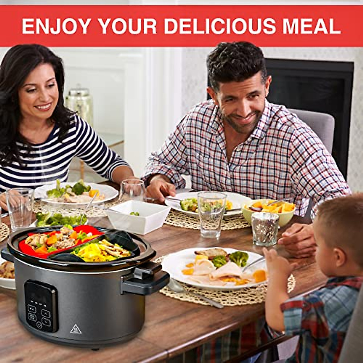 Transform Cooking with Blue+Grey Eco-Friendly Silicone Slow Cooker Divider Inserts - Non-Stick, Dishwasher Safe! Fits 6-8 Quart Brands