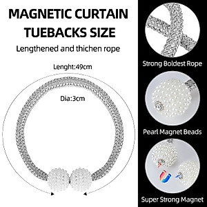 MAJOYLIFE Magnetic Curtain Tiebacks 6 Pack,Curtain Holdbacks Magnetic,Pearl Curtain Tie Backs for Home and Office Decoration(Grey)
