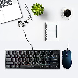 61 Keys RGB Backlit 60% Wired Gaming Keyboard and Mouse Combo, Quiet Ergonomic Waterproof Mini Compact 60 Percent Keyboard, for PC Mac PS4 Xbox Gamer, Typist, Travel