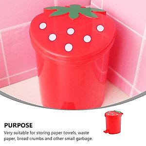 HEMOTON Strawberry Trash Can Mini Desktop Trash Can with Lid Kawaii Trash Bin Small Wastebaskets Cute Plastic Garbage Can for Desk Car Office Kitchen