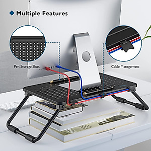 BONTEC 2 Pack Monitor Stand Riser, 4.72" High Monitor Stand for Desk, Computer Monitor Riser Stand with Mesh Platform for Laptop, Computer, iMac, PC up to 33LBS/15KG, Cable Ties Included