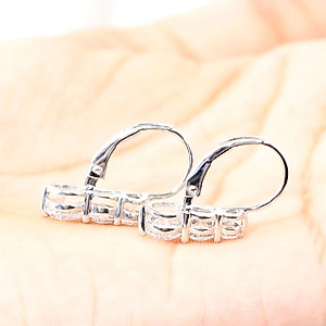 Three Stone Lever Back Cubic Zirconia Stone Daily Wear Drop Dangle Earrings for Women 925 Sterling Silver