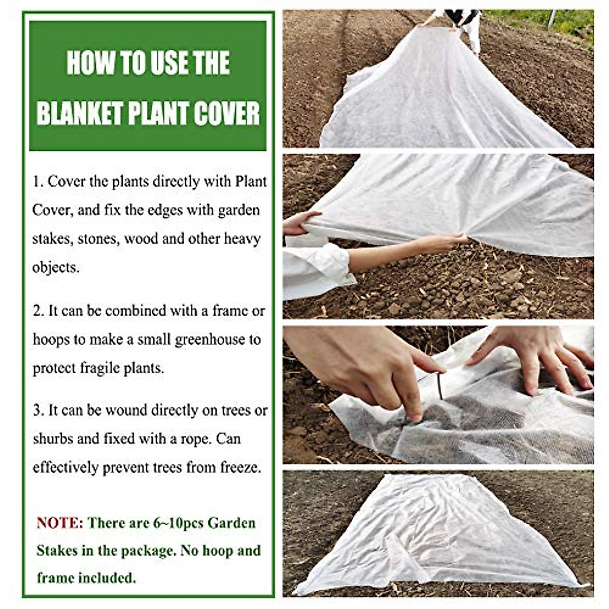 Garden expert Plant Covers Freeze Protection Floating Row Cover 0.9oz Fabric Frost Cloth Plant Blanket for Plants & Vegetables in Winter(8FTx15FT,with 6 PCS Staples Stakes)