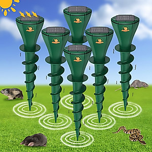 6 Pack Solar Powered Mole Repellent for Lawns, IP65 Waterproof Mole Trap Gopher Repellent