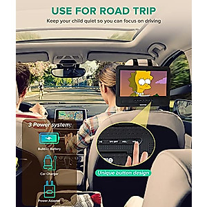 WONNIE 12.5" Portable DVD Player Car Headrest Video Players with 10.5" Swivel Screen, Car Headrest Holder, 5-Hours Rechargeable Battery, Regions Free, Support USB/SD Card/Sync TV