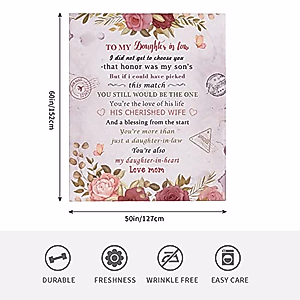 CHUSHYAR Mothers Day Birthday Gifts for Daughter in Law, Daughter in Law Gifts,Gifts for Daughter in Law Birthday, Daughter in Law from Mom，Cosy and Soft Throw Blanket 60" x 50"