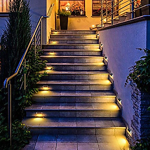 DBF 30 LED Solar Step Lights Outdoor【6 Pack-Warm White】 Stainless Steel Bright Solar Deck Lights Waterproof Solar Stair Lights with Auto On/Off Solar Lights for Decks Steps Fence Patio Yard Pathway