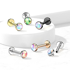 Amelia Fashion 16 Gauge Iridescent Stone Top on Internally Threaded 316L Surgical Steel Flat Back Studs for Labret, Monroe, Cartilage and More (Clear | L.516 inch (8mm) | Ball: 4mm), Clear,Rose Gold