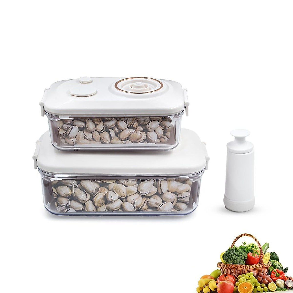 liviware home & kitchen Vacuum Seal Containers - Preserve Freshness with Time Dial, BPA-Free, Microwave-Safe - 2-Piece Set (5.1 Cups + 8.9 Cups Rectangular), White, liv01