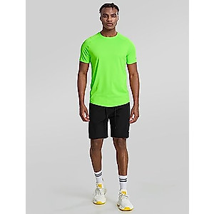 Zengjo Quick Dry Shirts for Men Athletic Performance Short Sleeve Light Weight(Neon Green,S)