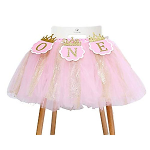 Tutu Highchair Banner for 1st Birthday - Princess 1st Birthday Party,Pink Tutu Skirt Photo Booth Props and Backdrop Cake Smash, Best Princess Birthday Party Supplies for Baby Girl