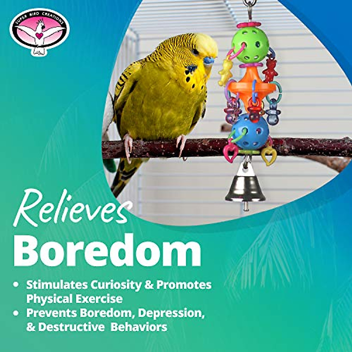 Super Bird Creations SB1083 Binky Bop Bird Toy, Medium Bird Size, 7.5" x 1.5"