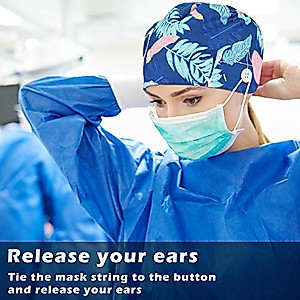 6 Pcs Scrub Caps Women Nursing Hats with Buttons Adjustable Bouffant Nurse Hats Ponytail Holder Bouffant Turban Hats (Fresh Patterns)