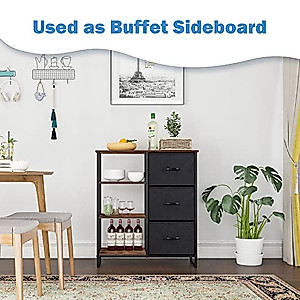 LYNCOHOME 3 Drawer Dresser with Shelves, Chest of Drawers, Storage Cabinet for Dining Room, Livingroom, Office(Left Shelf)