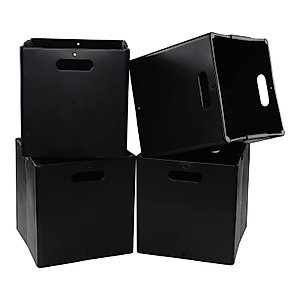 Xyskin Set of 4 Collapsible Plastic Storage Cubes Organizer with Handles, Foldable Cube Storage Baskets, Black