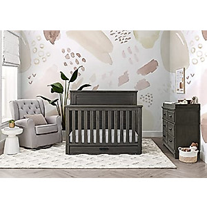 Delta Children Simmons Kids Caden 6-in-1 Convertible Crib with Trundle Drawer, Greenguard Gold Certified, Rustic Grey