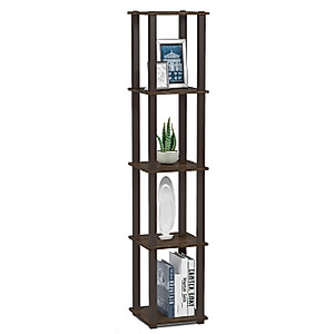 FURINNO Turn-S-Tube 5-Tier Corner Square Rack Display Shelf, Walnut/Brown