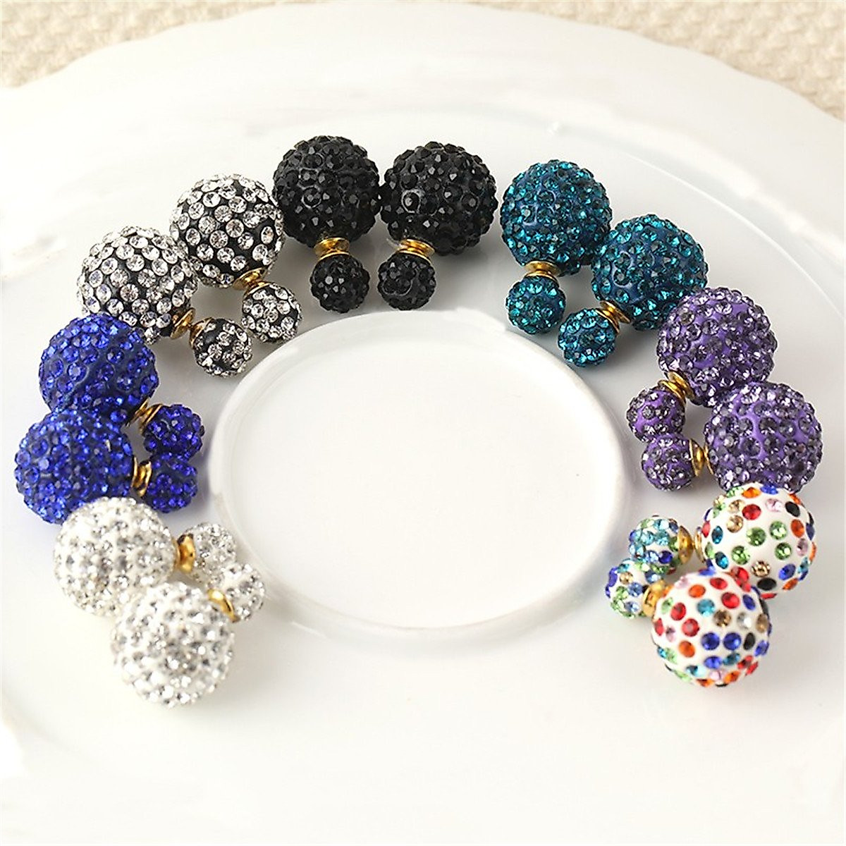 Shiny Rhinestone Double Sided Earrings, Sparkling Crystal Ball Stud Earrings, Two Side Front and Back Earrings, Tribal Pierced Earrings for Women