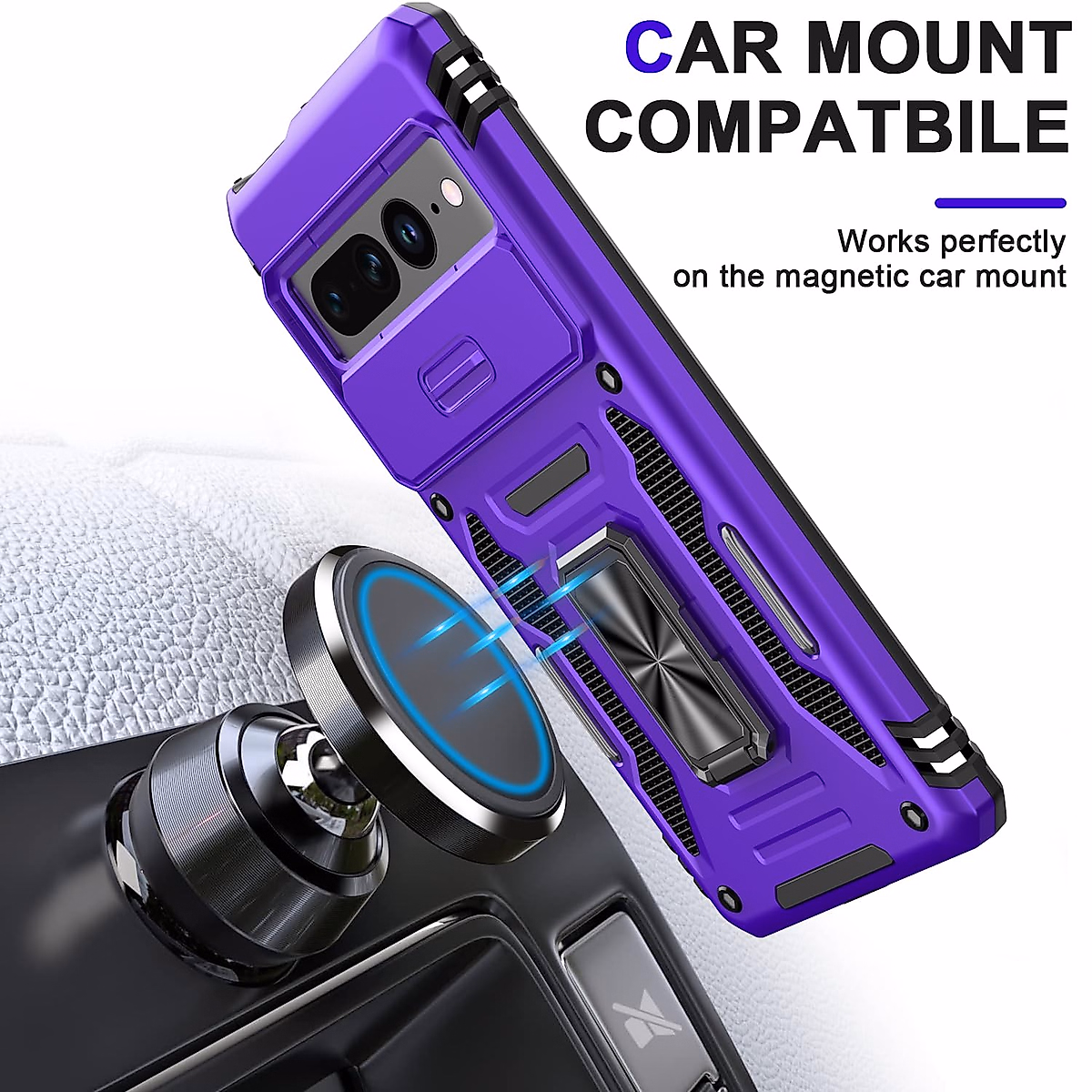 AUPAI Designed for Google Pixel 7 Pro Case with Camera Cover,Military Grade Heavy Duty Pixel 7 Pro Cover Pass 16ft Drop Test Protective Phone Case with Kickstand for Google Pixel 7 Pro Purple