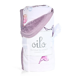 Oilo Baby Blanket, Luxury Soft Plush Backing & 100% Turkish Cotton Jersey Print, Double Layered, 30" x 40", Rolled Jersey Edge Trim, Newborn Infant Crib Blanket, Watercolor Butterfly