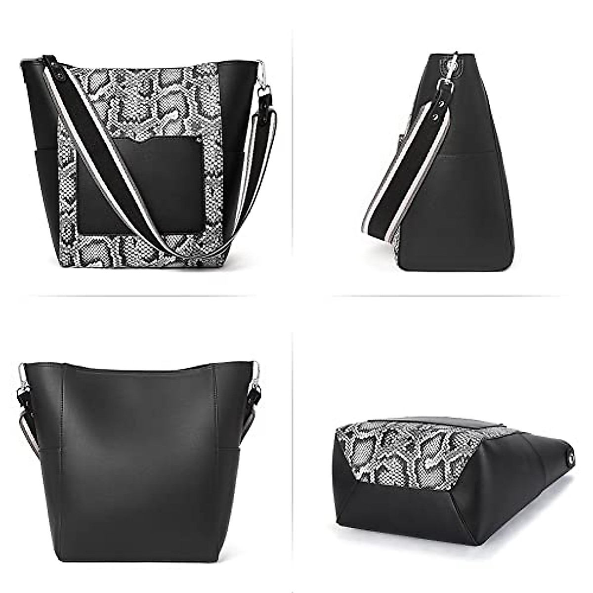 CLUCI Purses and Handbags for Women Vegan Leather Designer Tote Large Hobo Shoulder Bucket Cross-body Bag Snake Pattern with Black