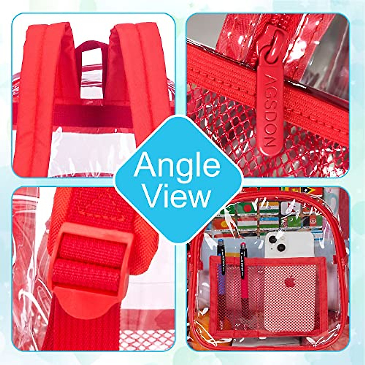 Clear Backpack, Transparent Bookbag Heavy Duty See Through Backpacks for Men - Red