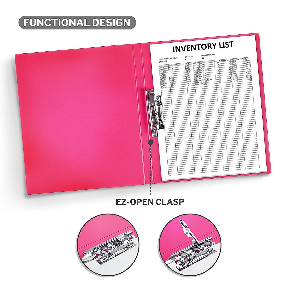 CRANBURY Punchless Clamp Binder (4-Pack, Assorted Colors), Ringless Binder Holds 100 Letter Size Pages, Documents, 8.5x11 Folder with Metal Clip for Home or Office, Transparent Acid-Free Poly