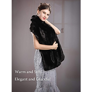 Unicra Women's Wedding Faux Fur Shawls and Wraps Bridal Fur Scarf Stoles with Rhinestones Brooch for Bride and Bridesmaids