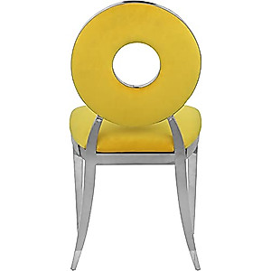 Meridian Furniture Carousel Collection Velvet Upholstered Dining Chair in Chrome Stainless Steel Finish, 18" W x 23.5" D x 35" H, Yellow