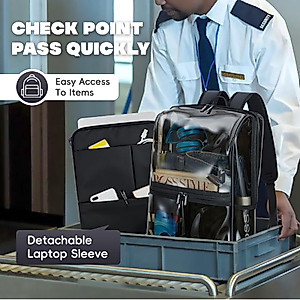 Clear Laptop Backpack Heavy Duty, 17 Inch Trendy Laptop Backpack, Water Resistant Transparent Travel Bags Apply to Men/Women, Amber Clear Glue Material, Built in Detachable Laptop Sleeves (Black)