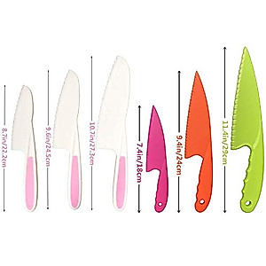 POCOMOCO 12Pcs Kids Plastic Knife Set,BPA-Free Children's Safe Cooking Knife Set with Cut Resistant Gloves(Ages 6-12)&Cutting Board for Fruit,Salad (Pink)