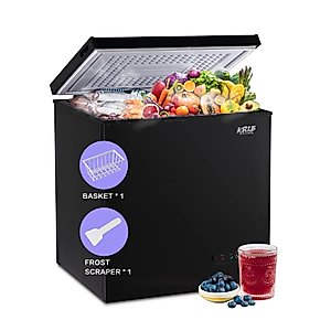 Krib Bling 7.0 Cu.Ft Chest Freezer Two Removable Basket, Deep Compact Freezer with 7 Gears Temperature Control(-4°F to 6.8°F), for House, Kitchen, Garage, Basement, Shop, Black