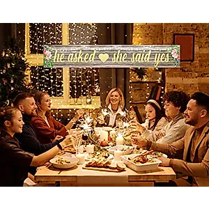 He Asked She Said Yes Backdrop Banner Decorations, Large Wedding Engagement Party Sign Supplies, Bridal Shower Photo Booth Props Décor (9.8x1.6ft)