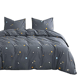 Wake In Cloud - Space Comforter Set, 100% Cotton Fabric, Constellation Cute Star Rocket Astronaut Themed for Teen Kids Boys, 3 Pieces Bedding Set, Gray, Twin/Twin XL Size
