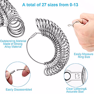 Ring Sizer Measuring Tool, Aluminum Ring Mandrel, 27 Pcs Premium Metal Ring Measurement Tool, Mens Womens Finger Gauge, 4 Sizes Ring Stick, 4 Pcs Polishing Cloth, US Ring Sizing Kit, by UUBAAR