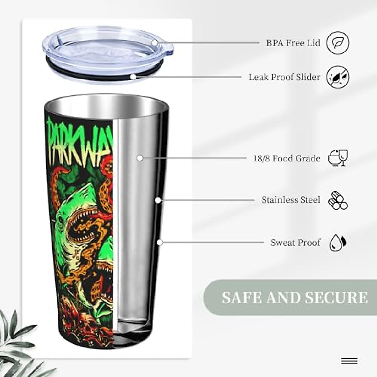 HIKTIEK Parkway Musics Drive Stainless Steel Insulated Car Sippy Cup With Lid Travel Mug for Cold Hot 20 oz