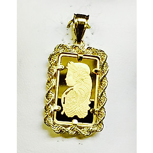 TEX 14k Yellow Gold Bullion Rope Pendant, 2.5gr Ingot, Approx 1g