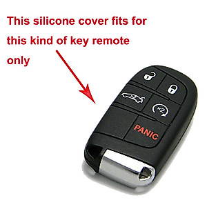 Silicone Smart Key Fob Skin Cover Case Protector 5 Buttons Keyless Jacket Remote Bag Fit for Jeep Grand Cherokee Dodge Challenger Charger Dart Durango Journey Chrysler 300 (Black with Red + Red)
