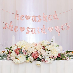 Engagement Party Decorations, Rose & Gold Engaged He Asked She Said Yes Banner, Bachelorette Party Favors, Glitter Diamond Bride Sign for Bridal Shower Hen Party Supplies Backdrop Decor (Gold)