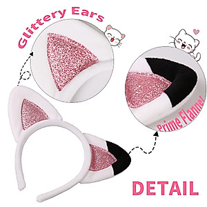 Creatoy Cat Ears Headband Kids dollhouse plush toys Glitter Headbands Toddler Kitty Hairband Doll house Party Supplies Halloween Dress Up Favors