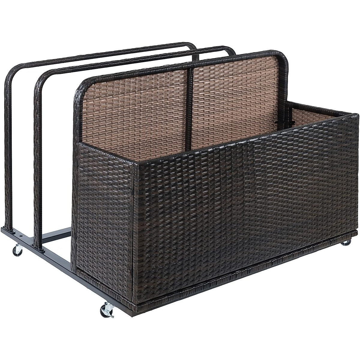 CuisinAid Outdoor Wicker Patio Poolside Float Storage with Rolling Wheels, Pool, Beach, Patio Storage Bin for Floaties, Pool Accessories and Patio Furniture Brown