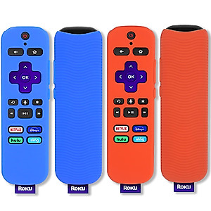 [2 Pack] Silicone Protective Case Compatible with Roku Voice Remote, Pinowu Anti-Slip Shockproof Remote Cover Compatible with Roku Express 4K+ 2021 Remote (Red+Blue)