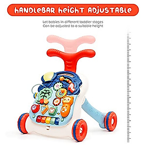 Baby Learning Walker 3 in 1 Sit-to-Stand Learning Walker Kids Activity Center with Weight Gain Design Table Lights Music Phone Multifunction Educational Push Toy for Toddlers Boys Girls (Colorful)