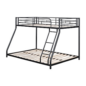 PVWIIK Bunk Beds Twin Over Full Size for Teens Adults Dorm Bedroom Guest Room,Heavy Duty Bunk Beds with Ladder and Full Length Guardrail,No Box Spring Needed, Black