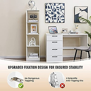 MEDIMALL 4 Cube Bookshelf, Freestanding 4-Tier Open Shelf Tall Narrow Bookcase with Anti-Tipping Kits, Book Storage Organizer for Bedroom Living Room Study Home Office Apartment, 56 Inch White…