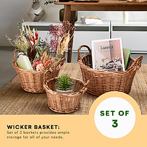 Prosumers Choice Wicker Basket Set of 3 - Wooden Bamboo Like Storage Basket - 3 Sizes Set - Small, Medium & Large Organizer Basket for Household Items - Lightweight Set of Wicker Basket with Handle